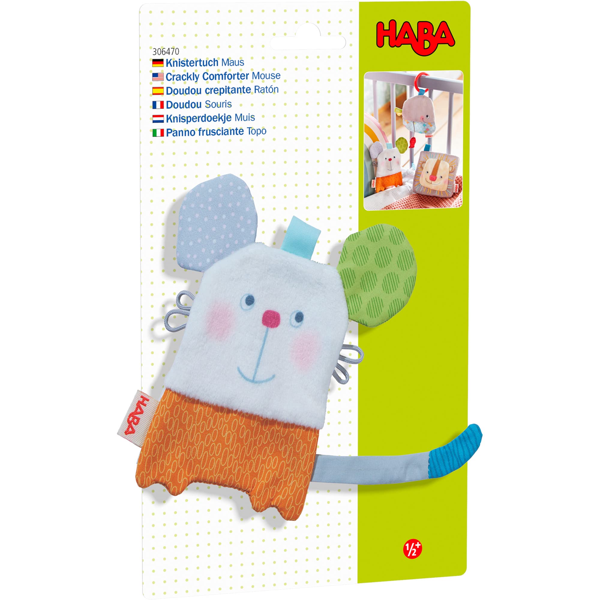 HABA Crackly Mouse Machine Washable Sensory Crinkle Cloth Baby Toy