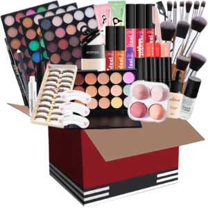 fantasyday all-in-one holiday makeup gift set | full makeup kit for women essential starter bundle include eyeshadow palette lipstick blush cream concealer face powder eyeliner mascara lipgloss brush