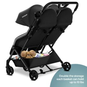 Mompush Lithe Double Ultralight Stroller, Lightweight Side by Side Stroller, Two Large Seats with Individual Recline, Easy Fold