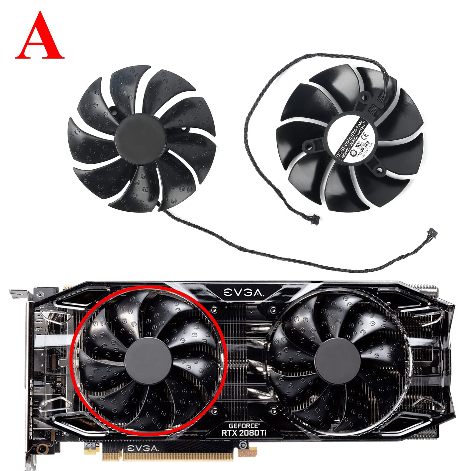 Coolerage 85mm DC 12V 0.55A 4Pin PLA09215S12H RTX2080Ti GPU Fans for EVGA RTX 2060 2070 2080 2080Ti RTX2080Ti Graphics Card Cooling Fans (Fan - B)