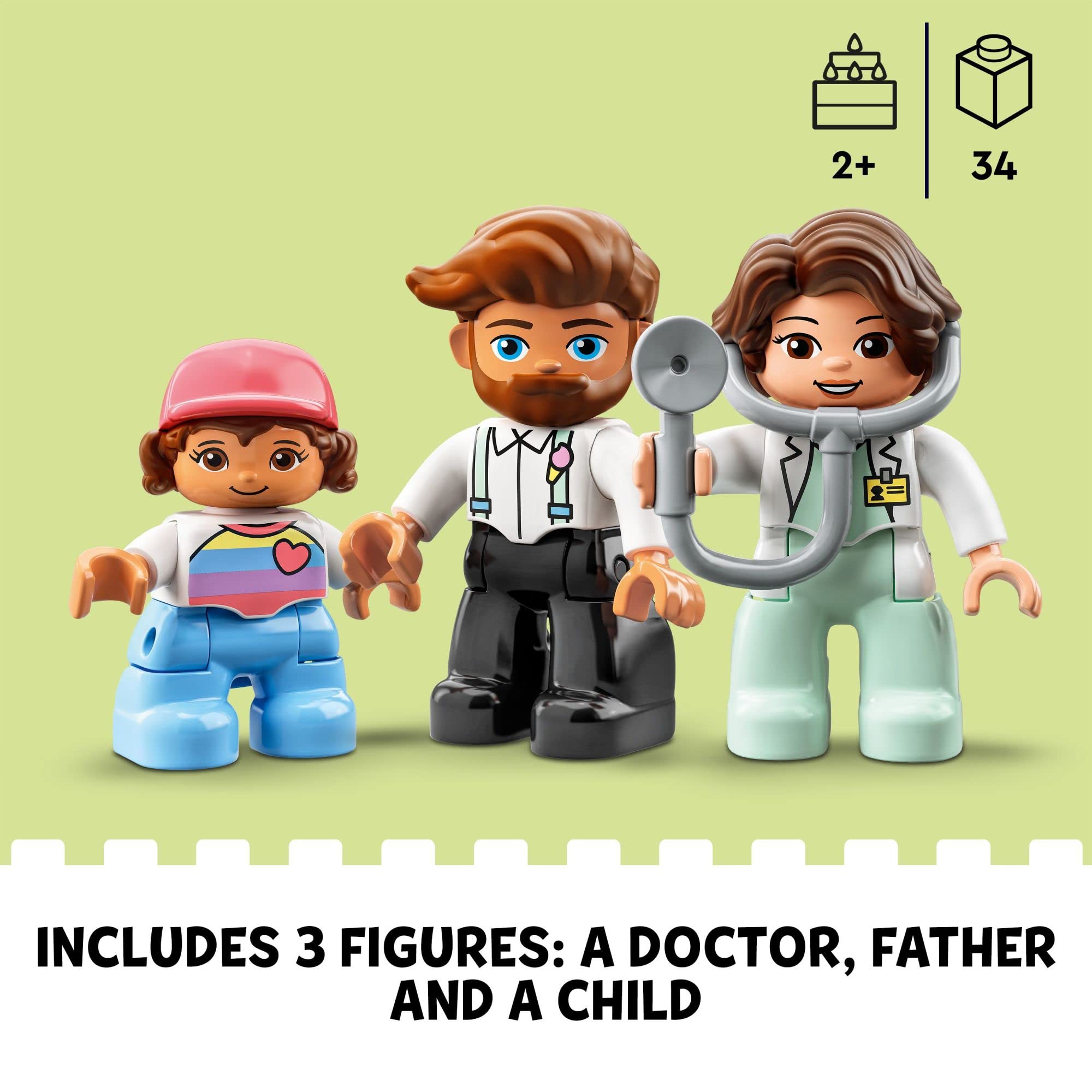 LEGO DUPLO Doctor Visit 10968 - Large Bricks Building Set, Educational Early Learning Toy, Includes Doctor, Father, and Child Figures, Great Development Gift for Toddlers, Girls, and Boys 2+ Years Old