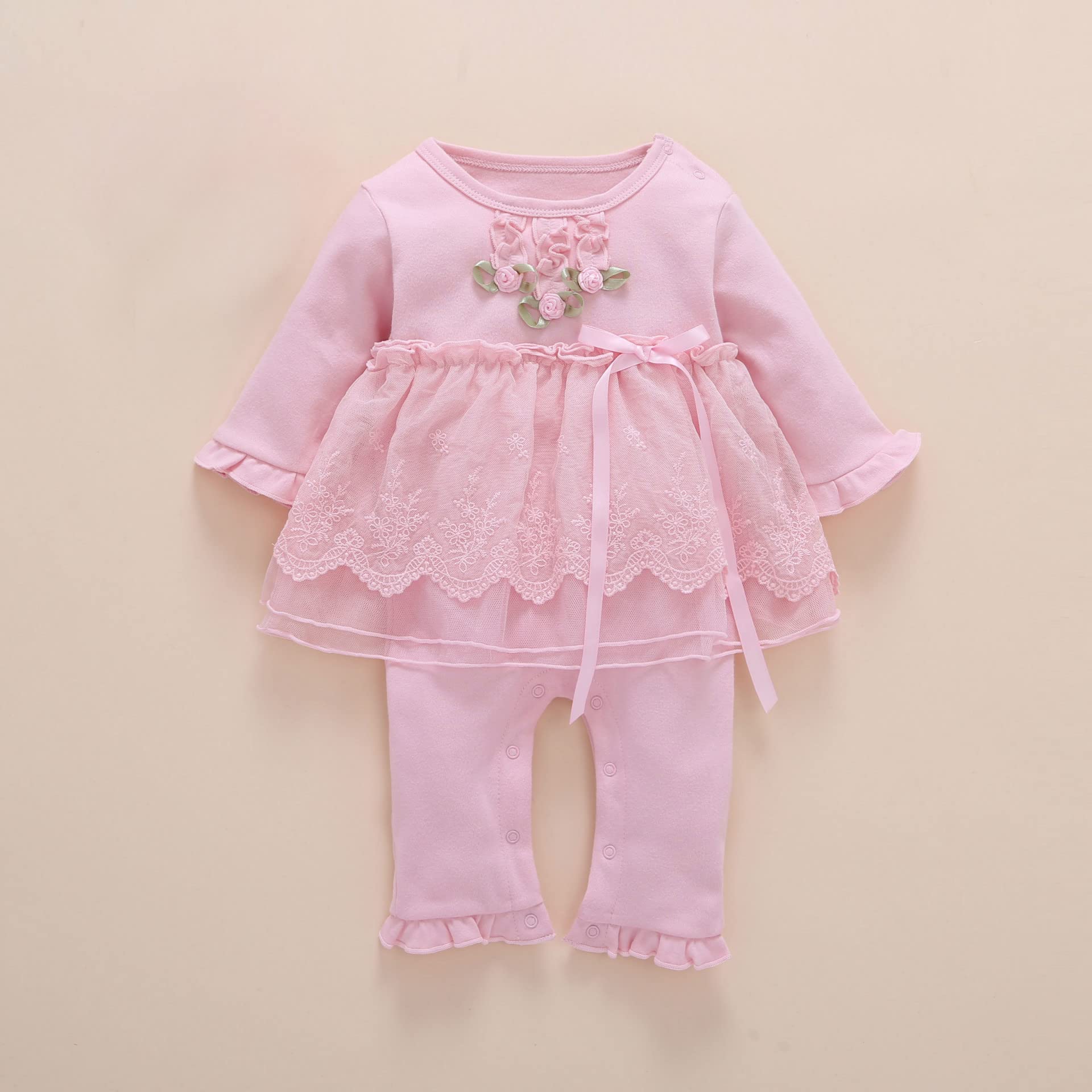 foohinck Baby Girl Clothes 0 to 3 Months Newborn Rompers Clothes Bow Lace Princess Baby Jumpsuit 0-3 Months Infant