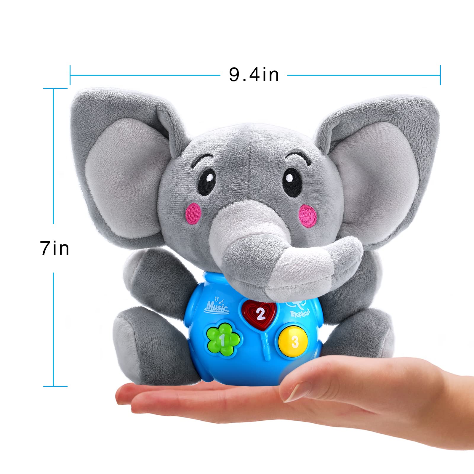 Adadmei Plush Elephant Baby Toys 0 3 6 9 12 Months, Upgraded Light Up Baby Toys Newborn Baby Musical Toys for Infant Babies Boys & Girls Toddlers 0 to 36 Months Toys Gifts for Christmas