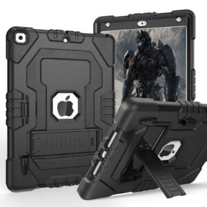 rantice 9th generation case, 8th generation case, 7th generation case, hybrid shockproof rugged drop protection cover with kickstand for 10.2'' 2021/2020/2019 released (black)