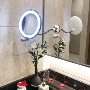 TOP4EVER 8" Magnifying Mirror with Light Lighted Makeup Mirror with Magnification ，Flexible Magnifying Mirror with Suction Cups