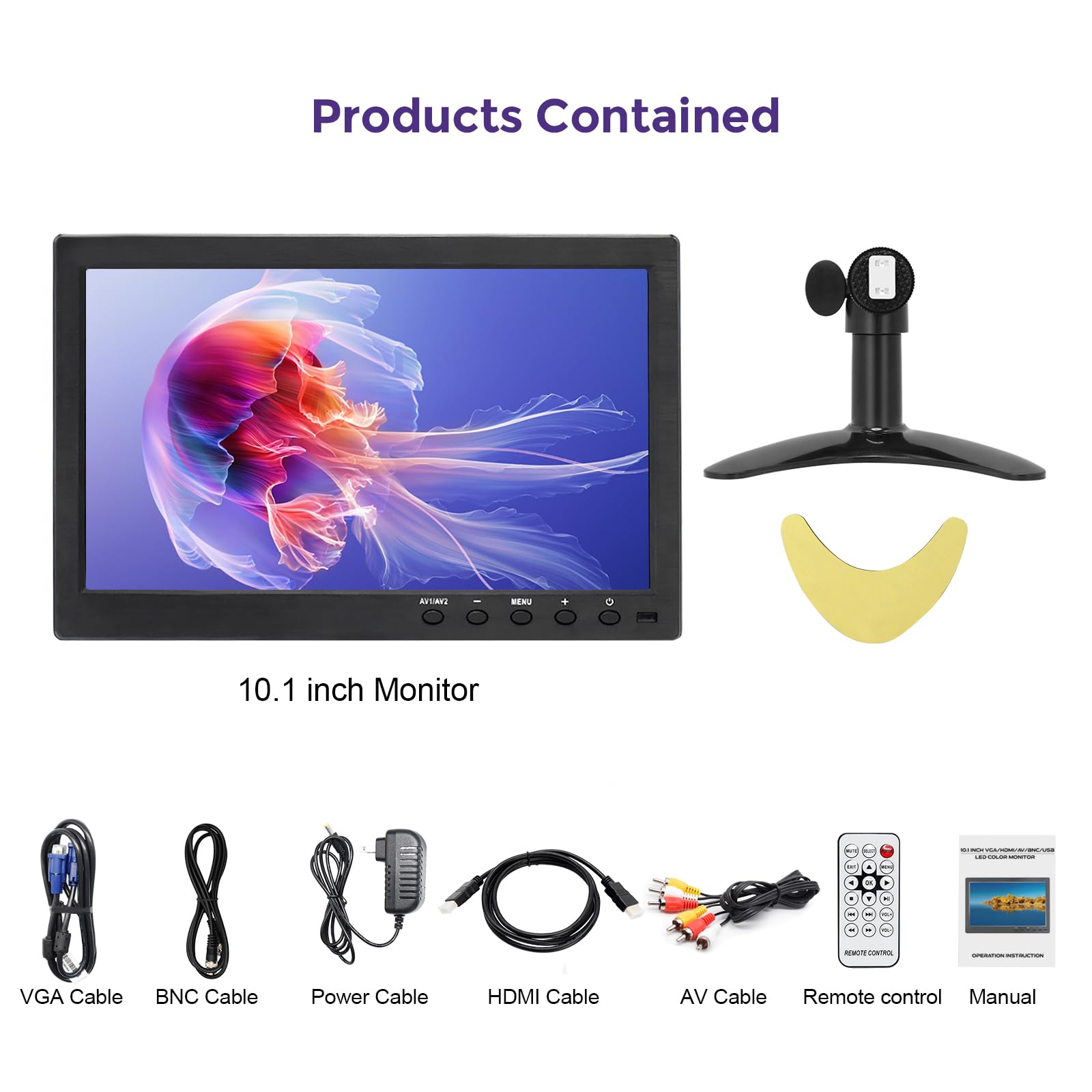 OSCY 10.1 Inch Small Monitor, Security Monitor with 1366x768 Resolution 60HZ IPS CCTV Monitor Support HDMI/VGA/AV/BNC for Gaming CCTV Raspi PC