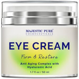 majestic pure under eye cream with hyaluronic acid - anti aging & firming - reduces appearance of dark circles, puffiness, eye bags & crow’s feet - youthful & bright appearance - men and women - 50ml