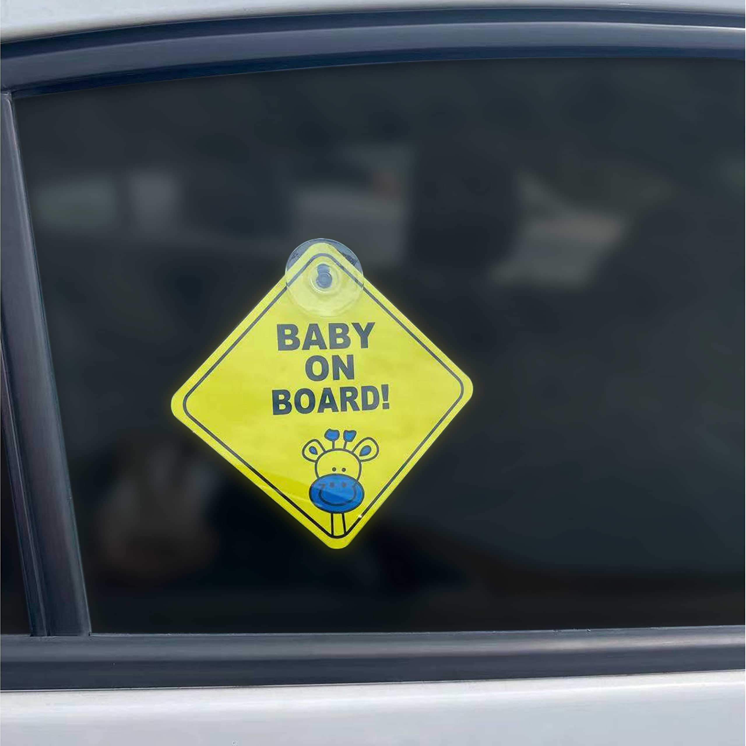 Baby on Board Sign (Pack of 4)- Safety Signs Need for Cars.Kids Safety Warning Sticker Notice Board with Suction Cups.Child On Board Suction Signs for Car Window Cling 5"x5" (Pattern Baby)