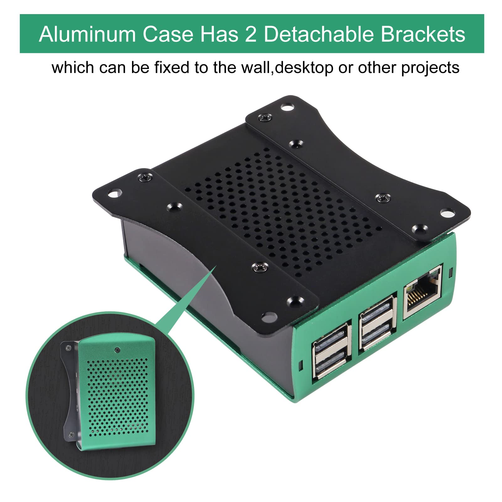 ALAMSCN Raspberry Pi 3 Metal Case, RPi 3 Aluminium Case Protective Shell Box Wall Mounted Enclosure with Dual Cooling Fan Heat Sink for Raspberry Pi 3 B+ RPi 3 RPi 2B+ RPi 2 B Green