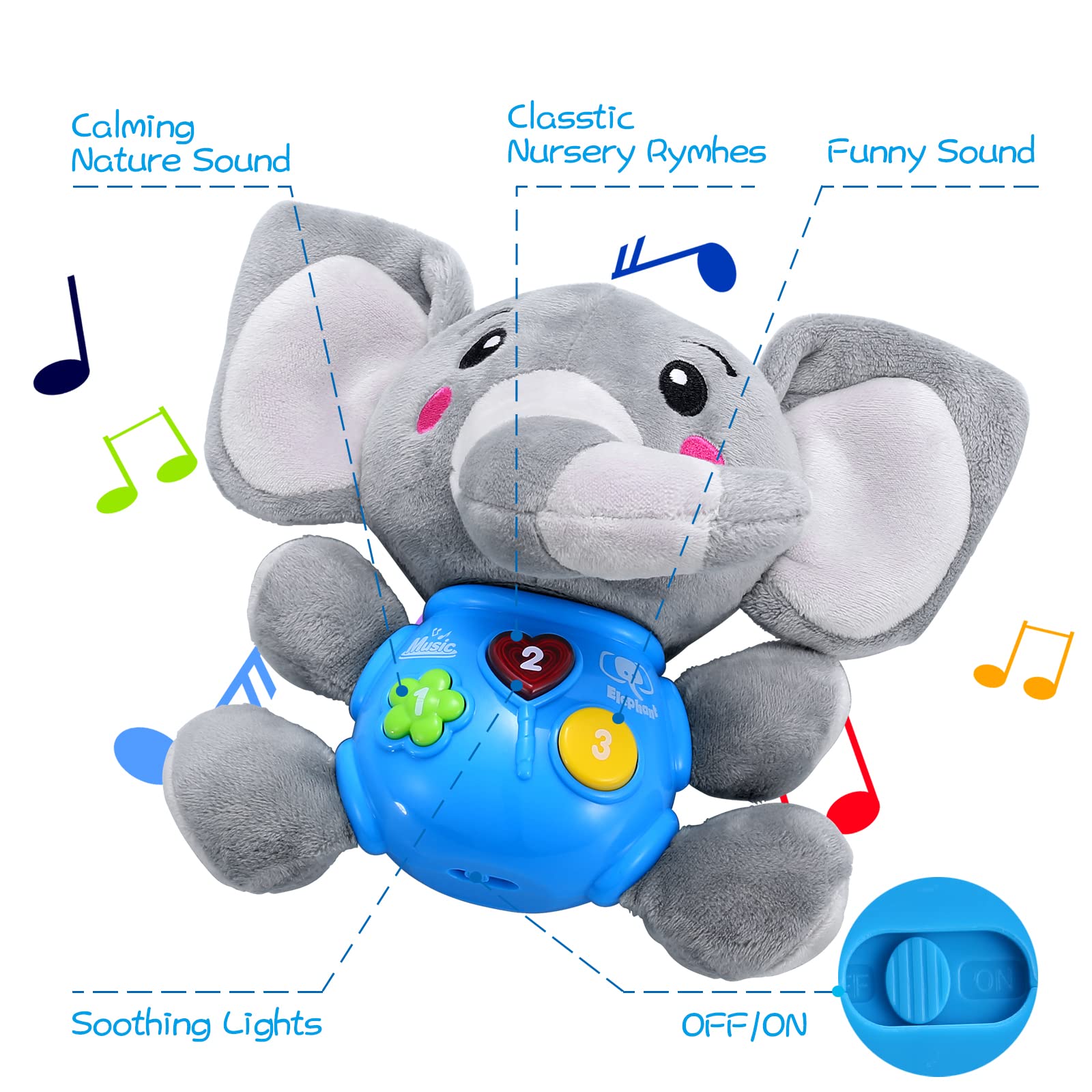 Adadmei Plush Elephant Baby Toys 0 3 6 9 12 Months, Upgraded Light Up Baby Toys Newborn Baby Musical Toys for Infant Babies Boys & Girls Toddlers 0 to 36 Months Toys Gifts for Christmas