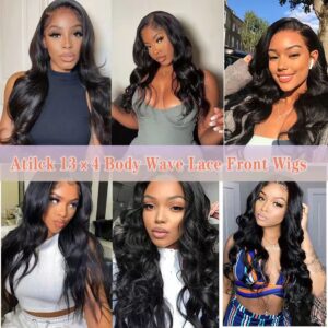 Atilck Lace Front Wigs Pre Plucked Body Wave 13x4 HD Transparent Lace Frontal Wigs 150% Denisty Glueless Wigs Natural Color (20 Inch)