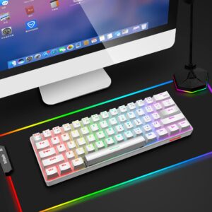 RedThunder 60% Wireless Mechanical Keyboard, 1850mAh Rechargeable Battery Wireless Gaming Keyboard, True RGB Backlit, 61 Keys Compact Layout for PC Gamer (White, Blue Switch)