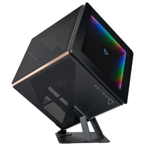 azza regis 902 - luxury cube case | infinity rgb panel | 3-sided tempered glass | cnc milled aluminum stand