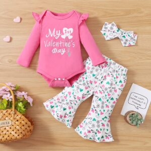 MoryGooder Baby Girl My 1st Valentines Day Outfit Baby Girl Valentines Day Outfit (Pink-Bell Bottoms,3-6 Months)