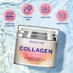 Majestic Pure Collagen Cream for Face, Day & Night Cream with Anti Aging Complex and Hyaluronic Acid - Collagen & Antioxidant Nutrients - Reduces Looks of Wrinkles and Pores - Men & Women, 50 ml