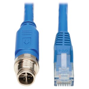 tripp lite m12 x-code to rj45 cat6 ethernet cable (m/m), 1 gbps, utp, ul cmr-lp certified for 60w poe, heavy-duty ip68 rating, 32.8 feet / 10 meters, lifetime manufacturer's warranty (nm12-602-10m-bl)