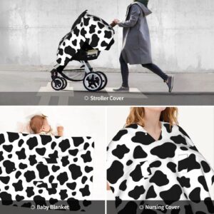 Rutiea Baby Car Seat Canopy Black and White Cow Print Nursing Cover for Infant Boys and Girls Breastfeeding Scarf, Keeps Baby Warm and Cozy