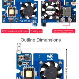 Power Over Ethernet HAT (D) for Raspberry Pi 4B/3B+, PoE HAT Board with Cooling Fan, Support IEEE 802.3af-Compliant, 5V 2.5A PoE Power Output,Compatible with Official Raspberry Pi 4B/3B+ Case