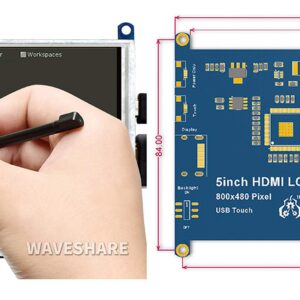 waveshare 5inch HDMI LCD (B) 5" 800×480 Resistive Touch Screen LCD TFT Monitor for Raspberry Pi 4B/3B+/3B/2B/A+/Zero/Zero W/WH, PC Windows 10/8.1/8/7, Driver Free