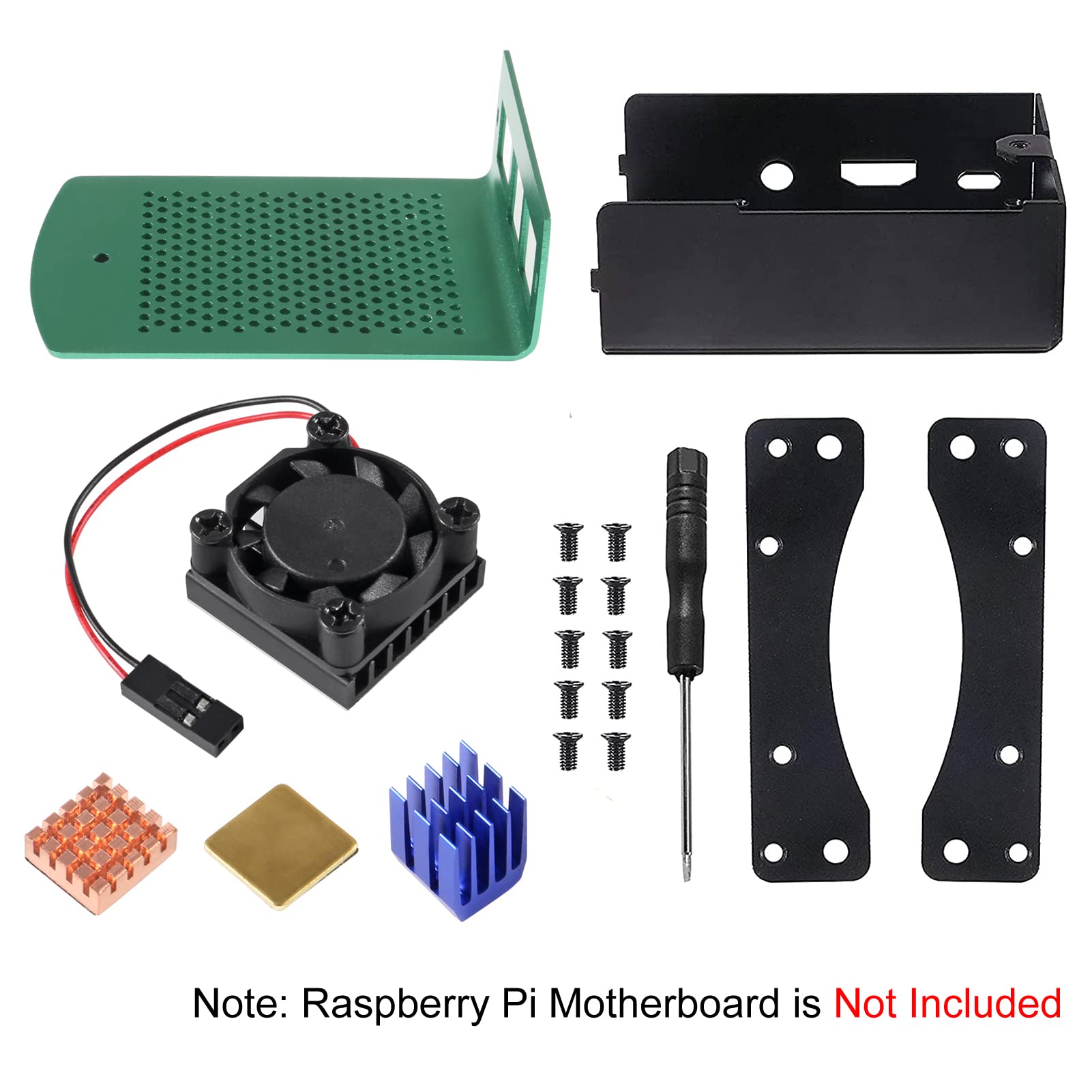 ALAMSCN Raspberry Pi 3 Metal Case, RPi 3 Aluminium Case Protective Shell Box Wall Mounted Enclosure with Dual Cooling Fan Heat Sink for Raspberry Pi 3 B+ RPi 3 RPi 2B+ RPi 2 B Green