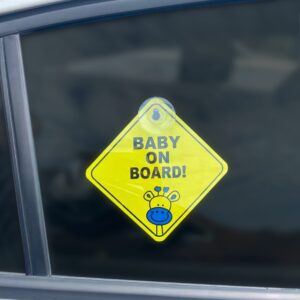 Baby on Board Sign (Pack of 4)- Safety Signs Need for Cars.Kids Safety Warning Sticker Notice Board with Suction Cups.Child On Board Suction Signs for Car Window Cling 5"x5" (Pattern Baby)