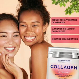 Majestic Pure Collagen Cream for Face, Day & Night Cream with Anti Aging Complex and Hyaluronic Acid - Collagen & Antioxidant Nutrients - Reduces Looks of Wrinkles and Pores - Men & Women, 50 ml