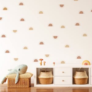 funlife peel and stick boho sunrise wall decals, self adhesive sunshine wall stickers rustic country, pvc boho half sun wall art stickers for kids bedroom playroom nursery room home decor decal