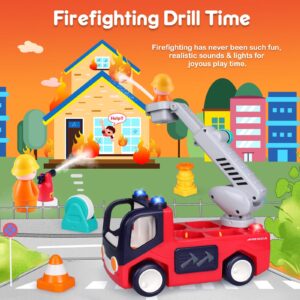 Baby Toys 12-18 Months Musical Fire Truck Toys for 1 Year Old Boys Girls Early Educational Learning Toy with Firefighting Tools/Music/Light Baby Toy Cars for 1 2 3 Year Old Boy Birthday Gifts