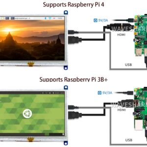 waveshare 5inch HDMI LCD (B) 5" 800×480 Resistive Touch Screen LCD TFT Monitor for Raspberry Pi 4B/3B+/3B/2B/A+/Zero/Zero W/WH, PC Windows 10/8.1/8/7, Driver Free