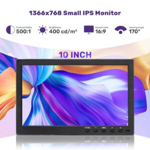 OSCY 10.1 Inch Small Monitor, Security Monitor with 1366x768 Resolution 60HZ IPS CCTV Monitor Support HDMI/VGA/AV/BNC for Gaming CCTV Raspi PC