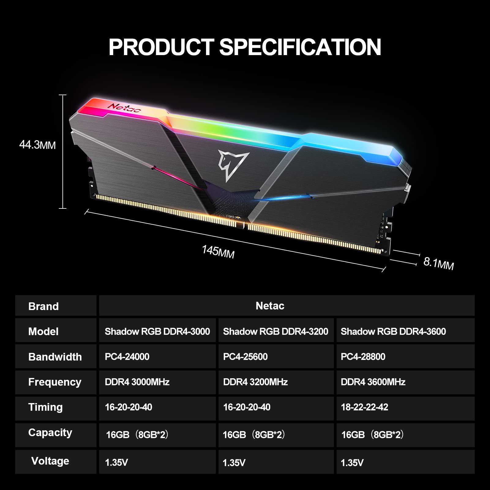 Netac DDR4 RGB 3200MHz RAM Sticks 16GB(2 * 8GB) XMP 2.0 1.35V (PC4-25600) Premium Desktop Gaming Memory Kit for Gammers and Experienced Builders Visit The Netac Store