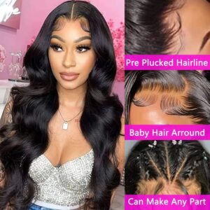 Atilck Lace Front Wigs Pre Plucked Body Wave 13x4 HD Transparent Lace Frontal Wigs 150% Denisty Glueless Wigs Natural Color (20 Inch)