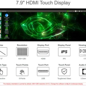 waveshare 7.9inch HDMI LCD 7.9" 400x1280 Capacitive Touch Screen LCD IPS Display Monitor, Toughened Glass Cover Support Raspberry Pi/Jetson Nano/PC/Windows 10/Raspbian/Ubuntu/Kali/WIN10 IoT/Retropie