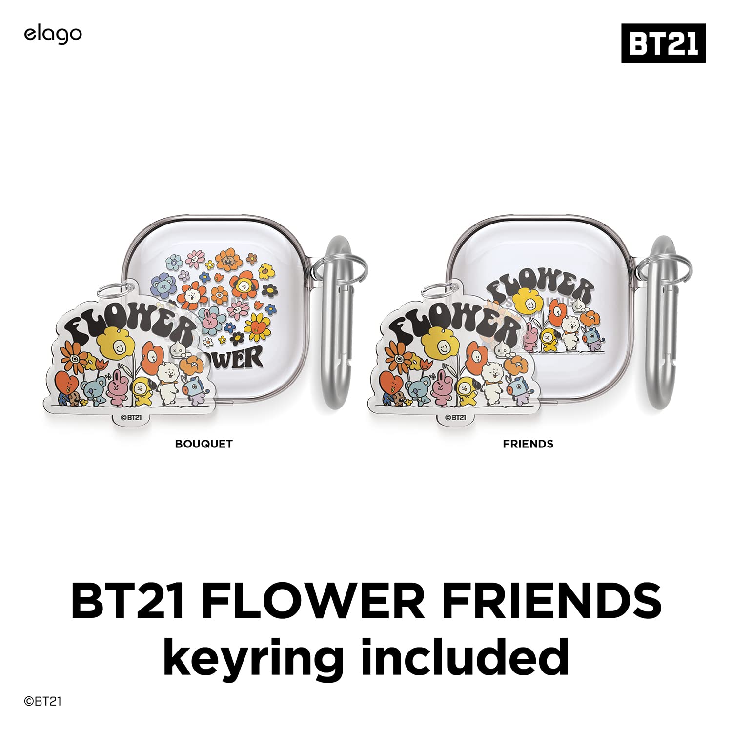 elago l BT21 Flower Case Compatible with Samsung Galaxy Buds 2 Pro Case (2022) / Galaxy Buds 2 Case (2021) / Galaxy Buds Pro Case (2021) / Galaxy Buds Live Case (2020) [Official] (Flower Bouquet)