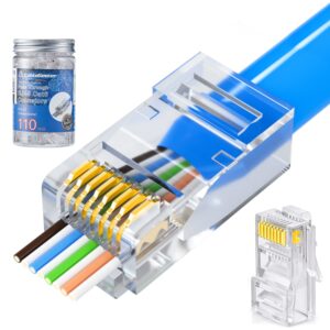 cablegeeker rj45 pass through connector, 110-pack cat6 rj45 connectors ends, 8p8c utp network modular plug for solid or stranded utp ethernet cable