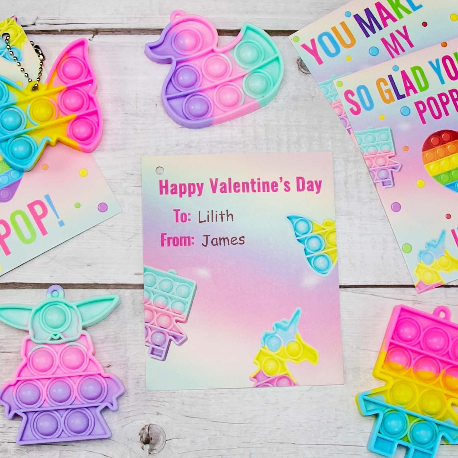 ORIENTAL CHERRY Valentines Day Gifts for Kids - 24 Valentines Cards with Pop Bubbles Bulk- Valentine Exchange for Girls Boys School Class Classroom Fidget Toys Party Favors