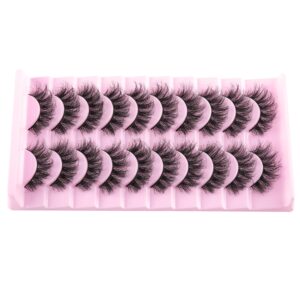 wiwoseo Mink Lashes Eyelashes Natural Fluffy Faux Mink Lashes 3D Thick Volume D Curl Wispy Eyelashes that Look Like Extensions Fake Eyelashes 10 Pairs Pack