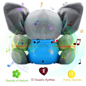 Adadmei Plush Elephant Baby Toys 0 3 6 9 12 Months, Upgraded Light Up Baby Toys Newborn Baby Musical Toys for Infant Babies Boys & Girls Toddlers 0 to 36 Months Toys Gifts for Christmas