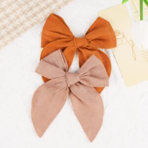 DEEKA 8 PCS Large Fable Cotton Linen Hair Bow for Toddlers Girls Handmade Neutral Hair Accessories for Little Girls Kids