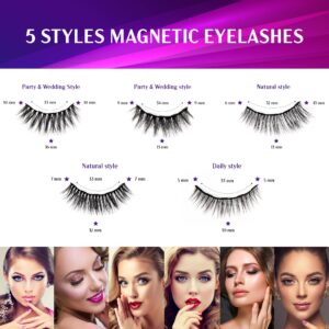 Magnetic Eyeliner and Lashes Kit, Magnetic Eyeliner and Multi Styles Lashes, Reusable Natural Magnetic False Eyelashes, 5 Pairs