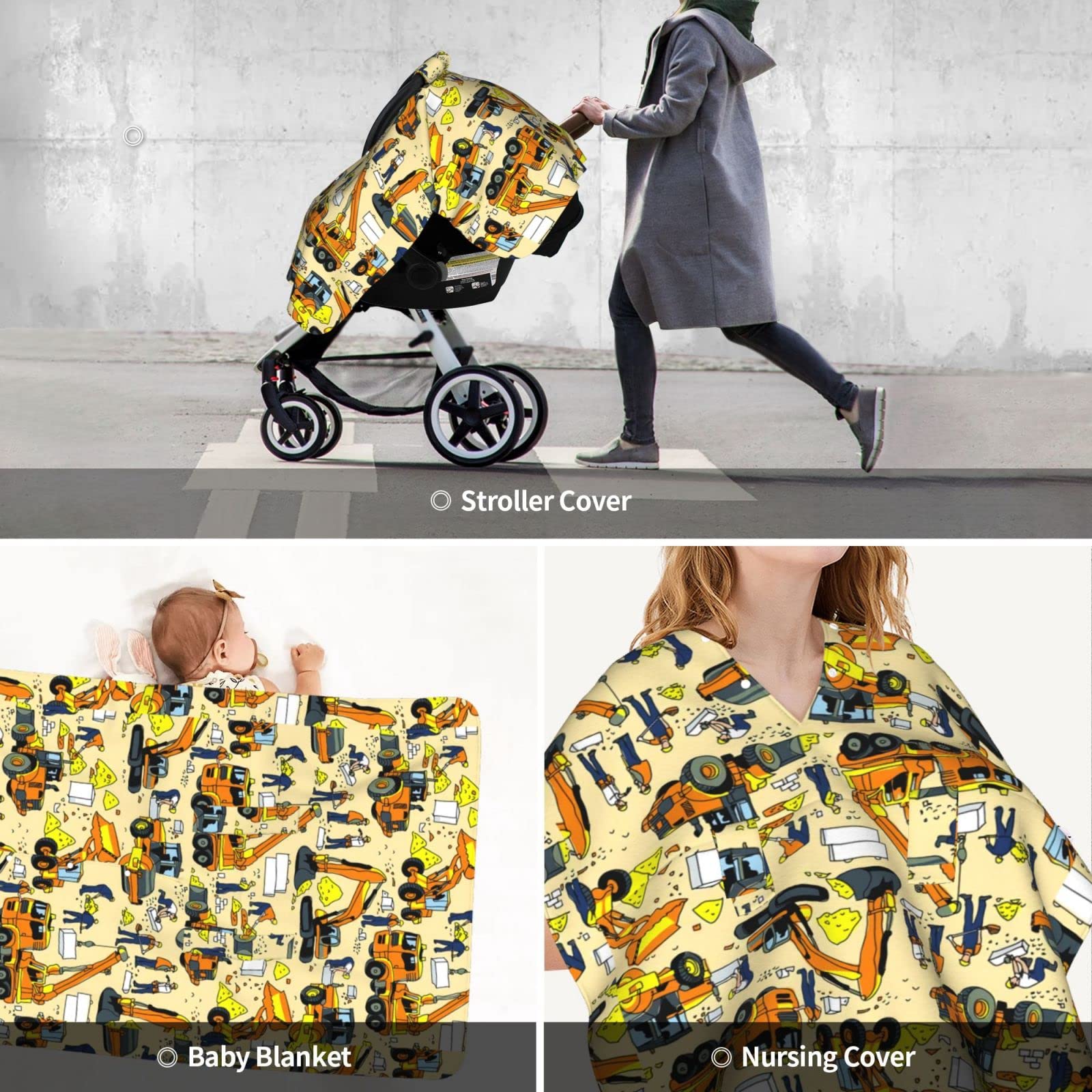 Construction Trucks Pattern Baby Car Seat Canopy Covers Breastfeeding Scarf Nursing Apron Stroller Cover for Boys Girls