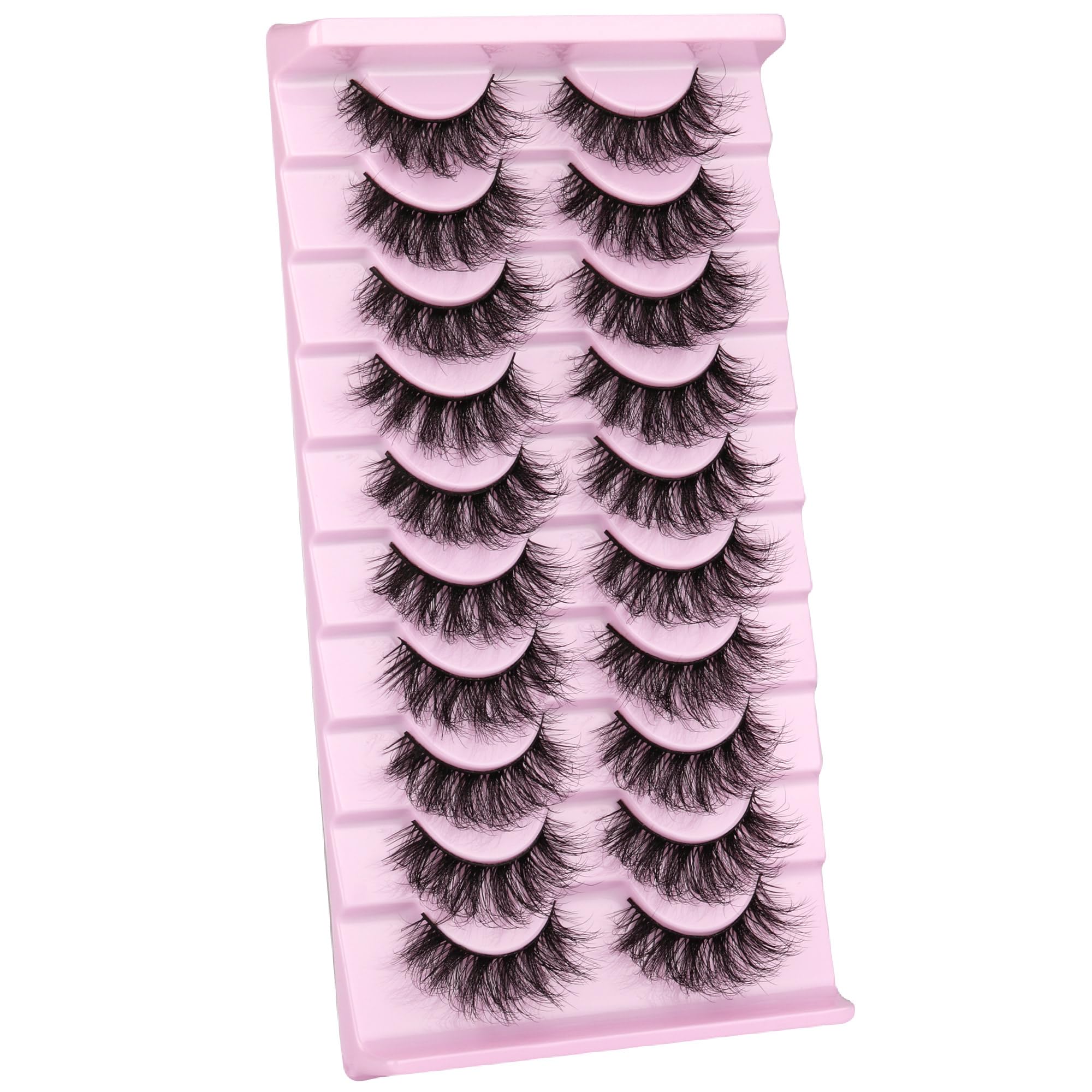 wiwoseo Mink Lashes Eyelashes Natural Fluffy Faux Mink Lashes 3D Thick Volume D Curl Wispy Eyelashes that Look Like Extensions Fake Eyelashes 10 Pairs Pack