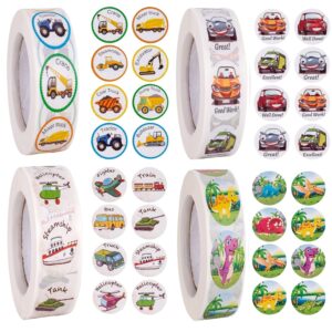 2000 pcs moceya stickers for kids school stickers potty training stickers 4rolls 32designs 1inch (2000 construction dino stickers)