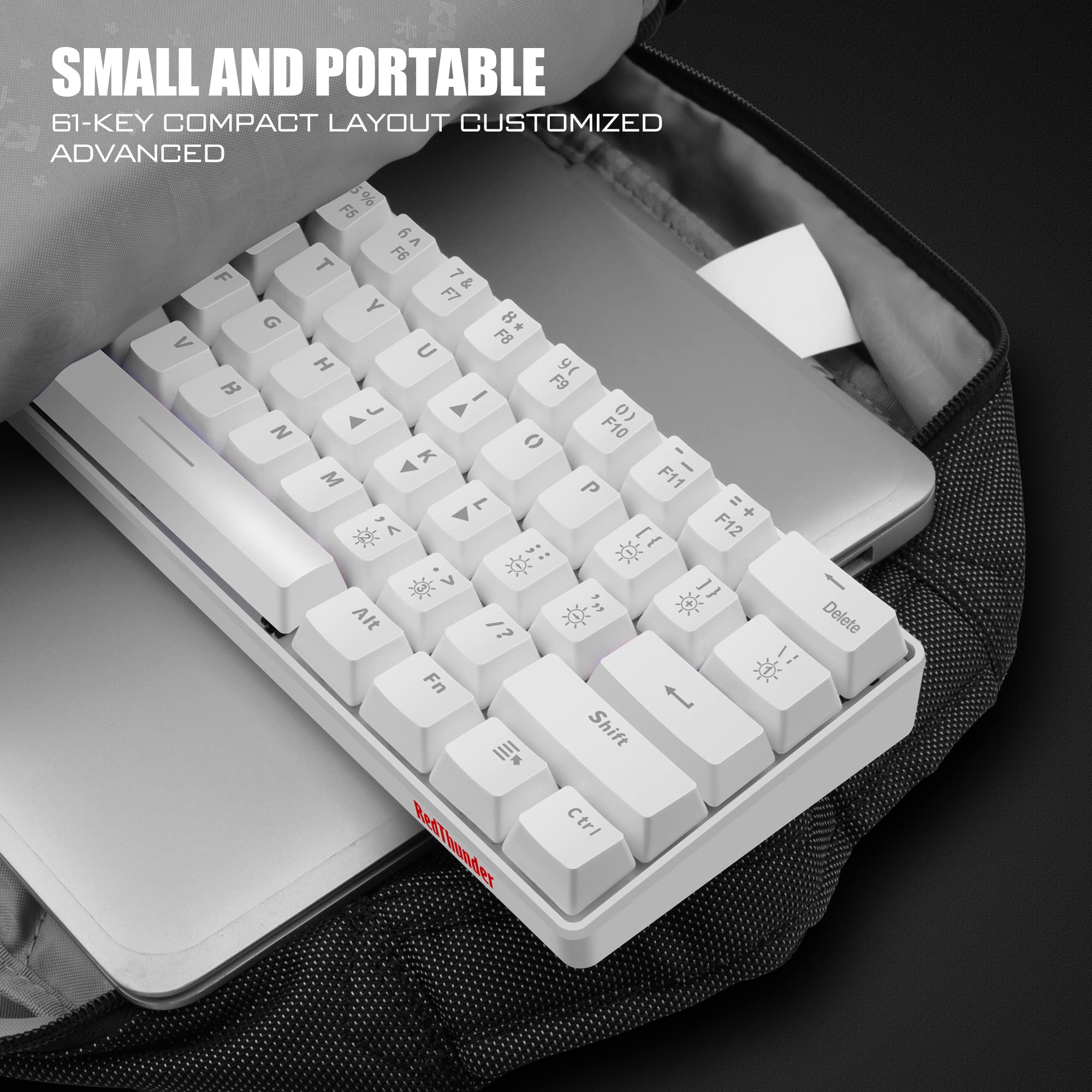 RedThunder 60% Wireless Mechanical Keyboard, 1850mAh Rechargeable Battery Wireless Gaming Keyboard, True RGB Backlit, 61 Keys Compact Layout for PC Gamer (White, Blue Switch)