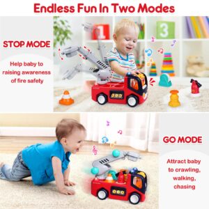 Baby Toys 12-18 Months Musical Fire Truck Toys for 1 Year Old Boys Girls Early Educational Learning Toy with Firefighting Tools/Music/Light Baby Toy Cars for 1 2 3 Year Old Boy Birthday Gifts