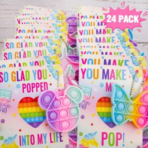 oriental cherry valentines day gifts for kids - 24 valentines cards with pop bubbles bulk- valentine exchange for girls boys school class classroom fidget toys party favors