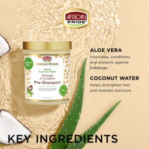 African Pride Moisture Miracle Aloe & Coconut Water Pre-Shampoo Detangler & Pre-conditioner - Helps Minimize Hair Breakage for Natural Coils & Curls, 18 oz.