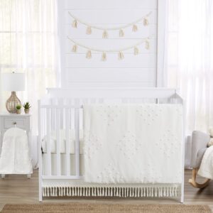 sweet jojo designs boho dot baby boy girl nursery crib bedding set - 4 pieces - ivory beige cream off white bohemian shabby chic modern luxury farmhouse geometric pom pom tufted minimalist neutral