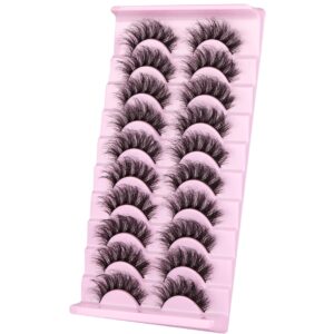 wiwoseo Mink Lashes Eyelashes Natural Fluffy Faux Mink Lashes 3D Thick Volume D Curl Wispy Eyelashes that Look Like Extensions Fake Eyelashes 10 Pairs Pack