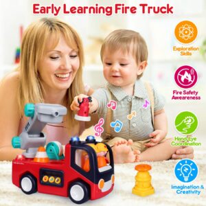 Baby Toys 12-18 Months Musical Fire Truck Toys for 1 Year Old Boys Girls Early Educational Learning Toy with Firefighting Tools/Music/Light Baby Toy Cars for 1 2 3 Year Old Boy Birthday Gifts